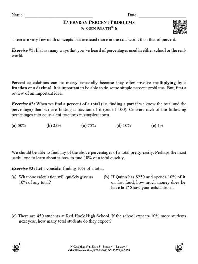 Percent With Benchmarks | PDF | Percentage | Arithmetic