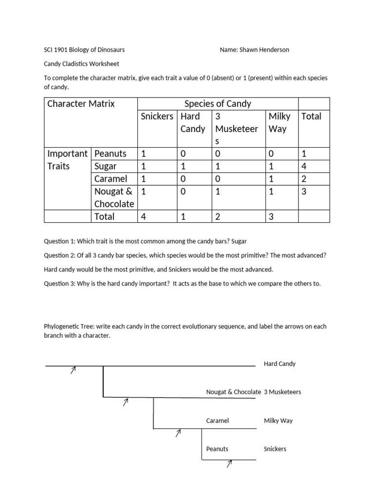 Candy Cladistics Worksheet | PDF