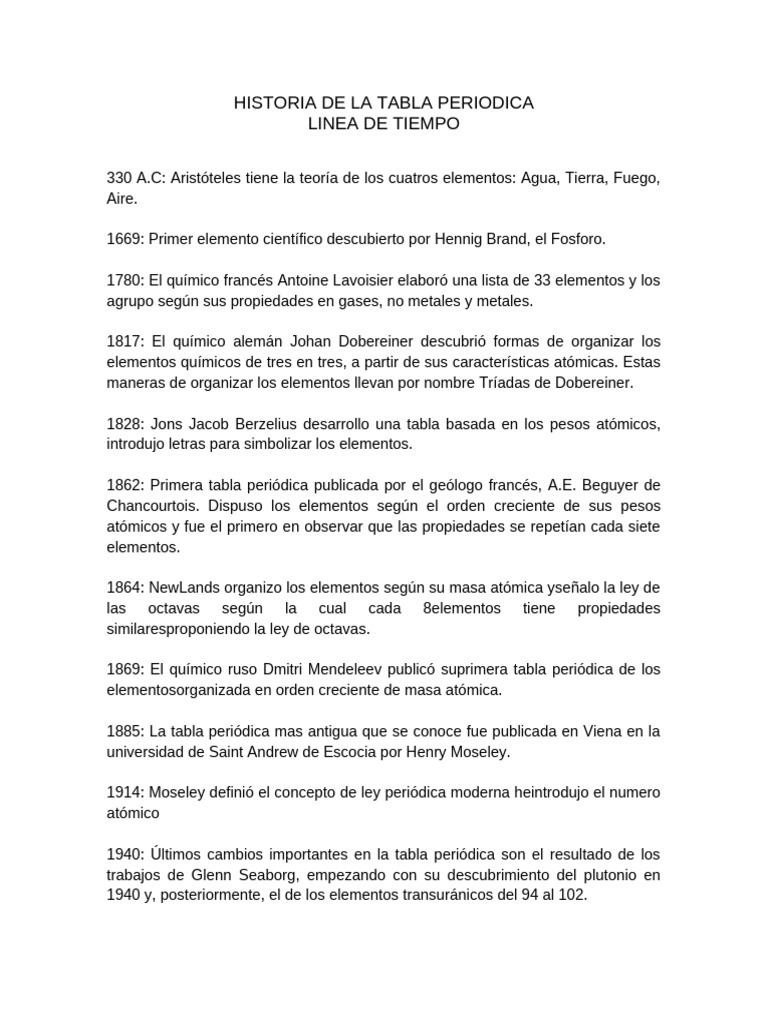 Historia de la Tabla Periódica | PDF