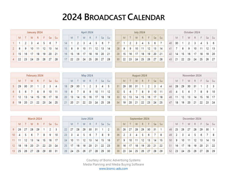 Broadcast Calendar 2024 Landscape | PDF