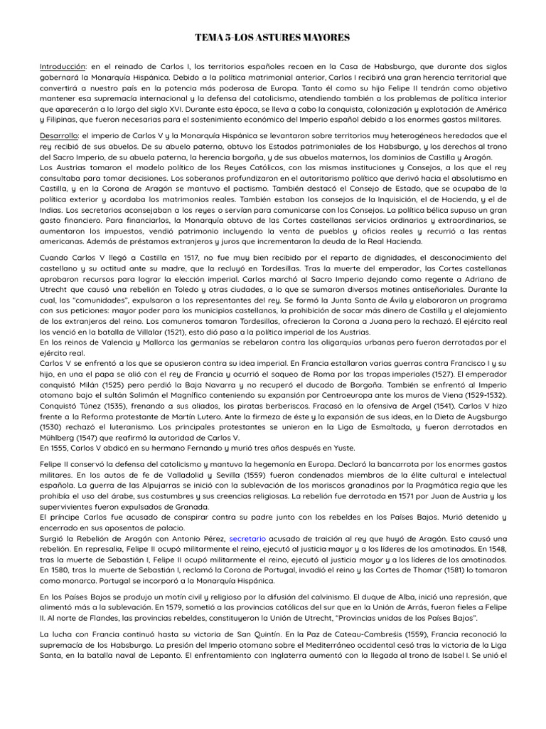 Tema 5 Los Austrias Mayores Siglo XVI | PDF | Imperio español