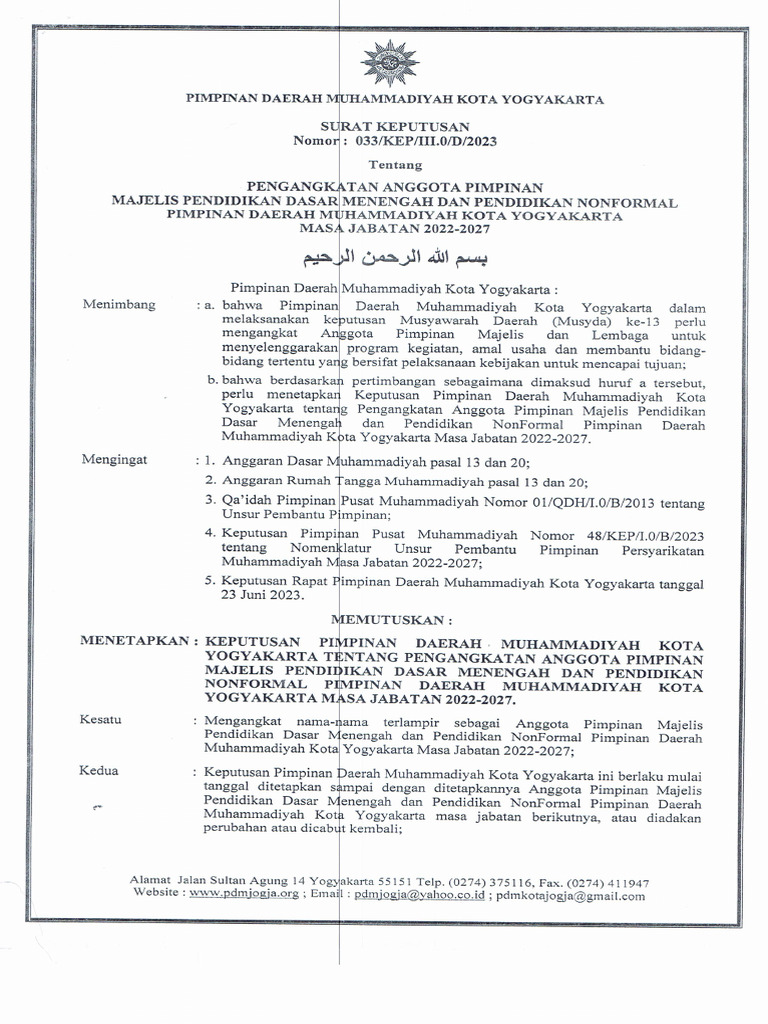 Arsip Digital - SK PDM Majelis Digdasment PNF | PDF