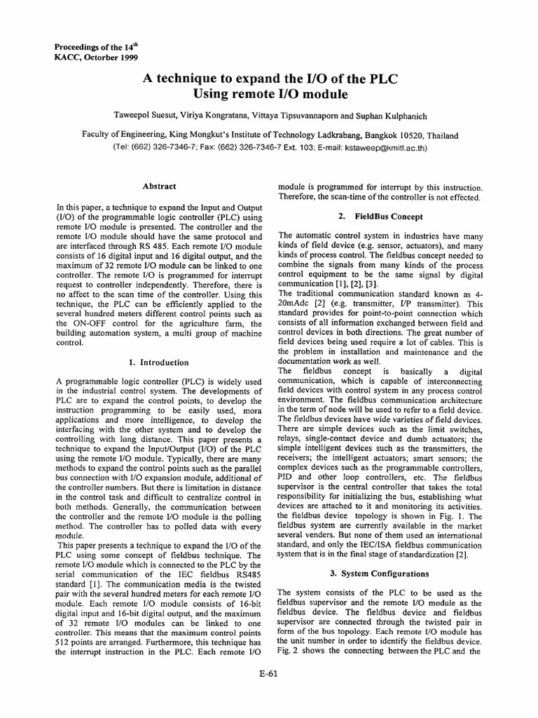 A Technique To Expand The I - O of The PLC Using Remote I - O Module | PDF