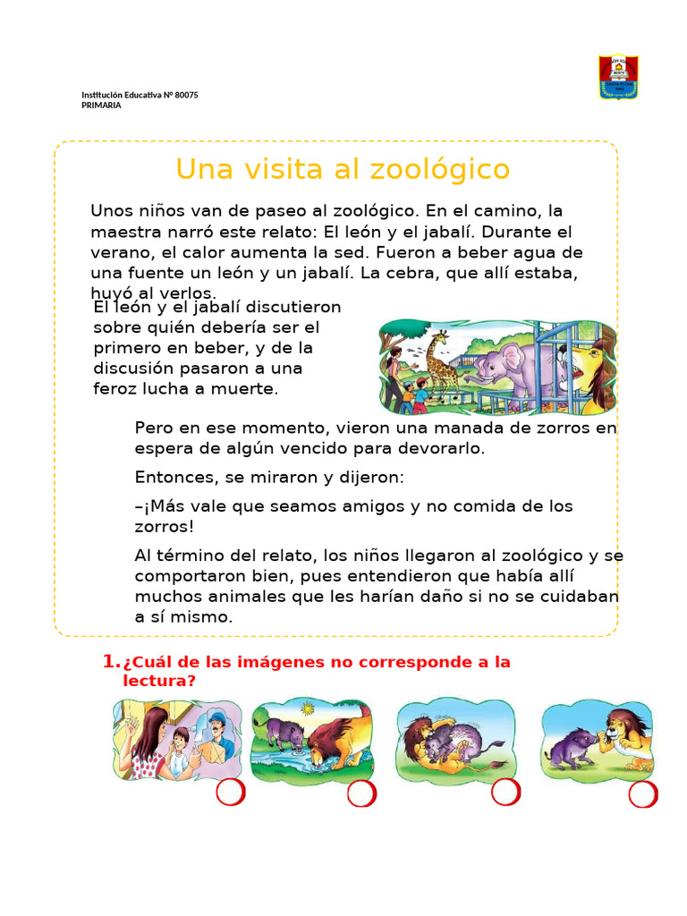 2º SESION Plan Lector La Visita Al Zoologico 12-8 | PDF