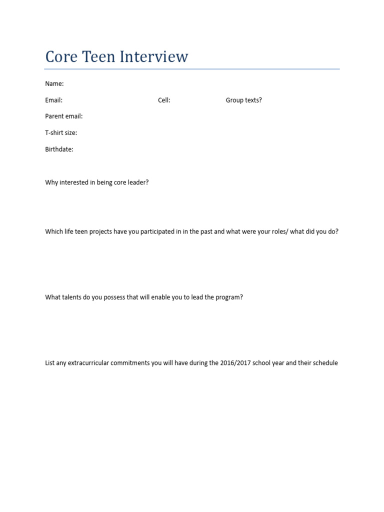 2016 2017 Core Teen Paperwork | PDF | Adolescence | Mass (Liturgy)