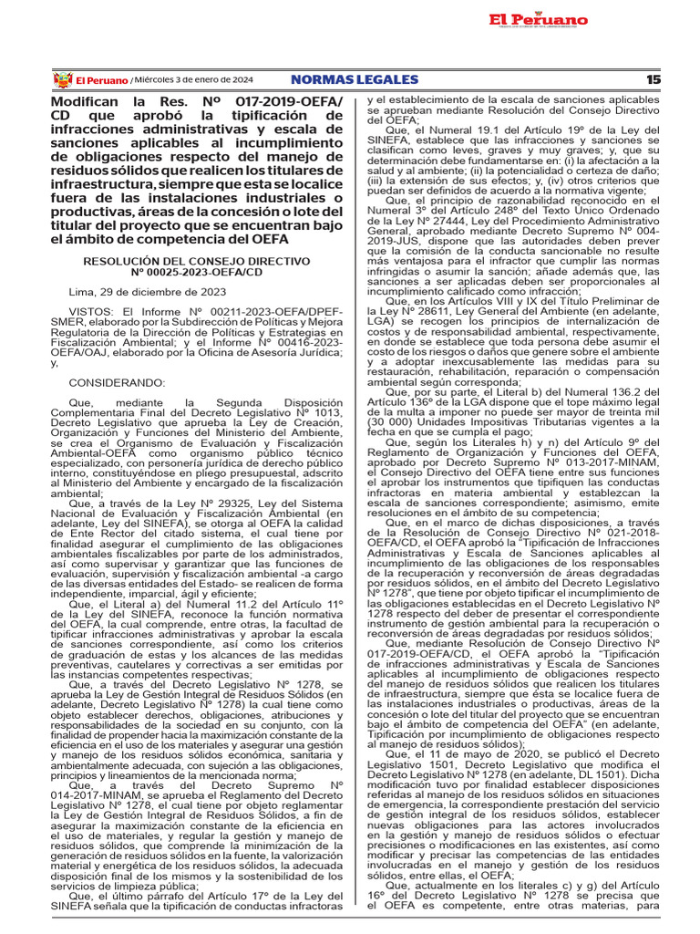 Nueva Tipificacion Oefa Adrs-rrss 29dic23 | PDF | Multa (pena) | Residuos
