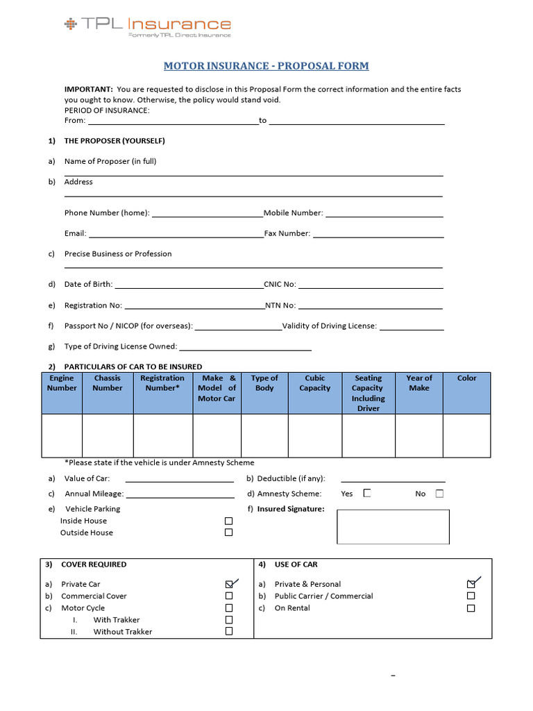 Insurance Proposal Form | PDF | Vehicle Insurance | Insurance