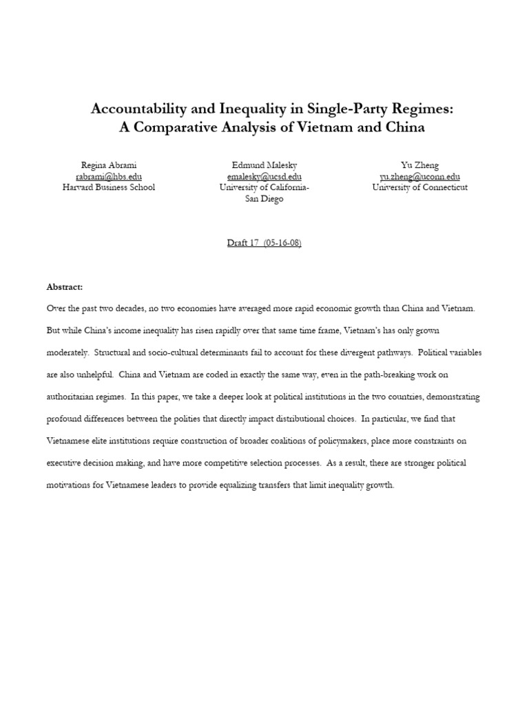 Accountability and Inequality in Single-Party Regimes - A Comparative | PDF | Economic ...