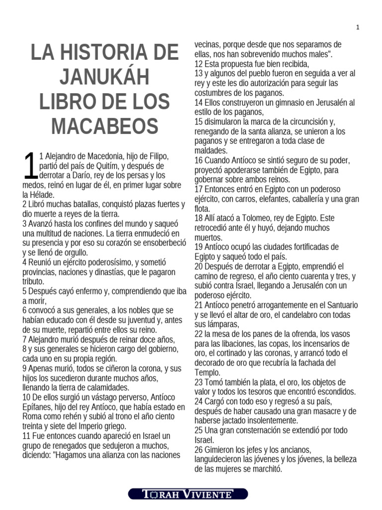 La Historia de Janukáh Libro de Los Macabeos | PDF | Jerusalén | Templo ...