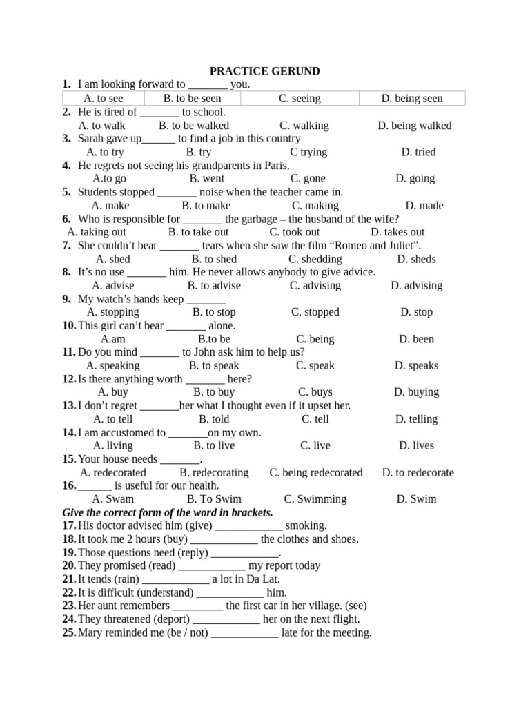 Practice Gerund 2 | PDF