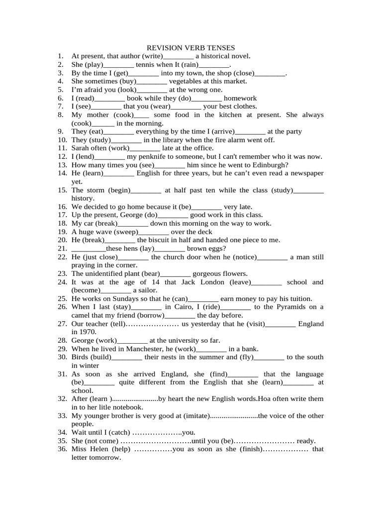Revision Verb Tenses | PDF