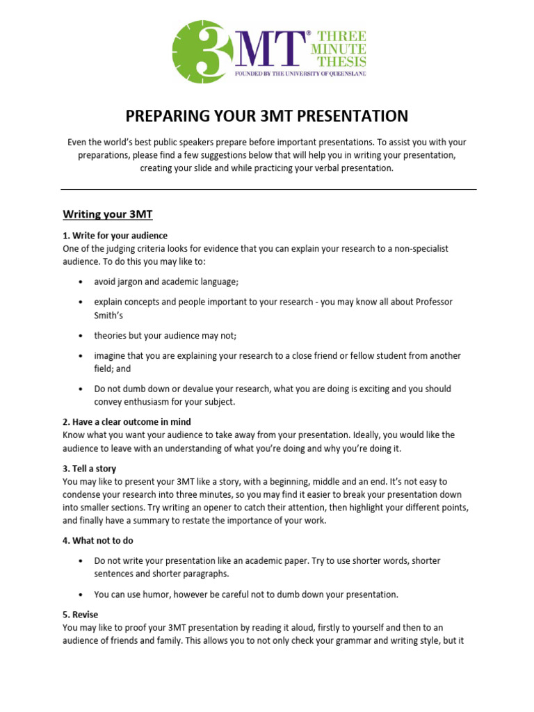 Preparing Your 3MT Presentation | PDF | Cognitive Science | Human ...