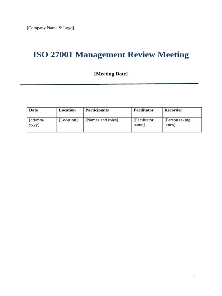ISO 27001 Management Review Meeting Template | PDF