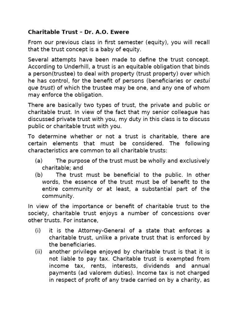 Overview of Charitable Trusts | PDF | Will And Testament | Charitable ...