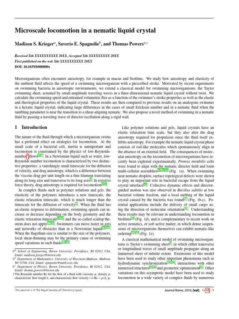 Microscale Locomotion in A Nematic Liquid Crystal | PDF | Liquid ...