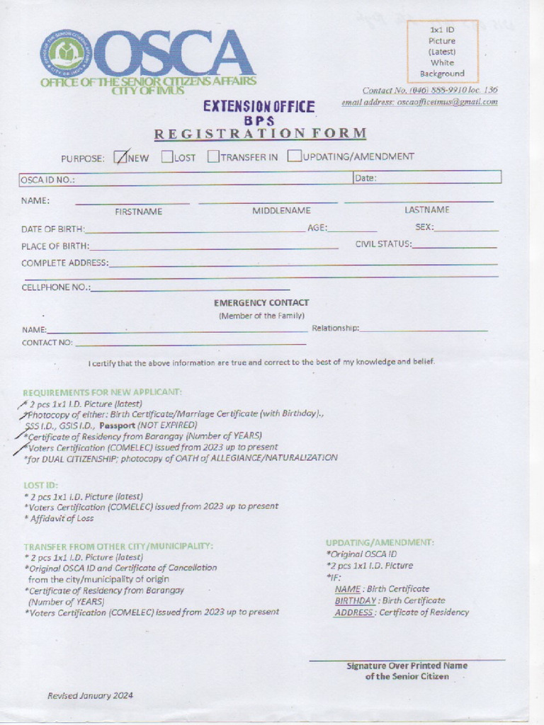 OSCA Regn Form | PDF