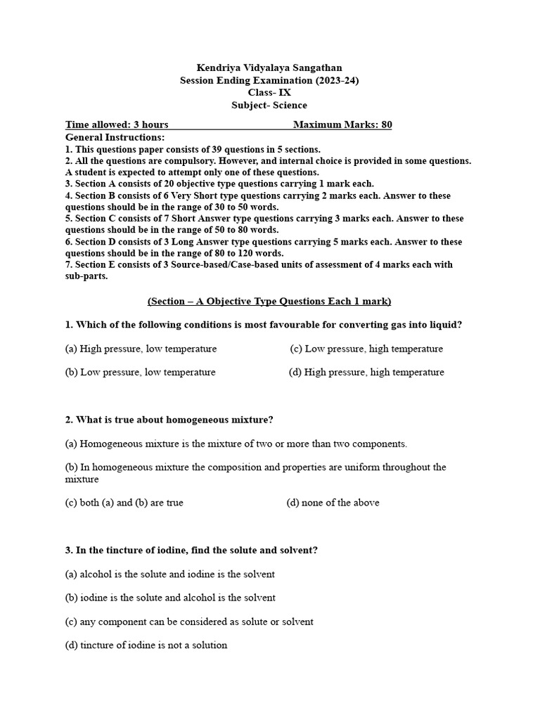 IX SCIENCE QP | PDF | Suspension (Chemistry) | Colloid