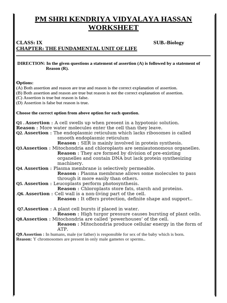 Worksheet Fundamental Unit of Life | PDF | Cell (Biology) | Endoplasmic ...
