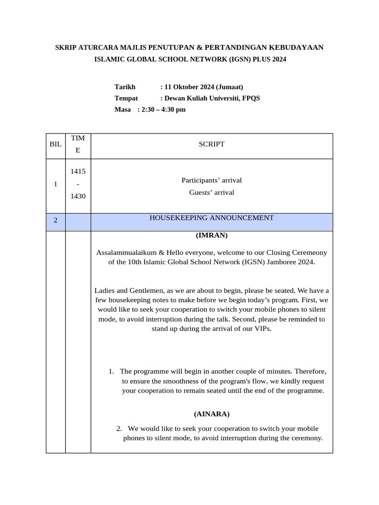 CLOSING CEREMONY EMCEE SCRIPT 2 | PDF