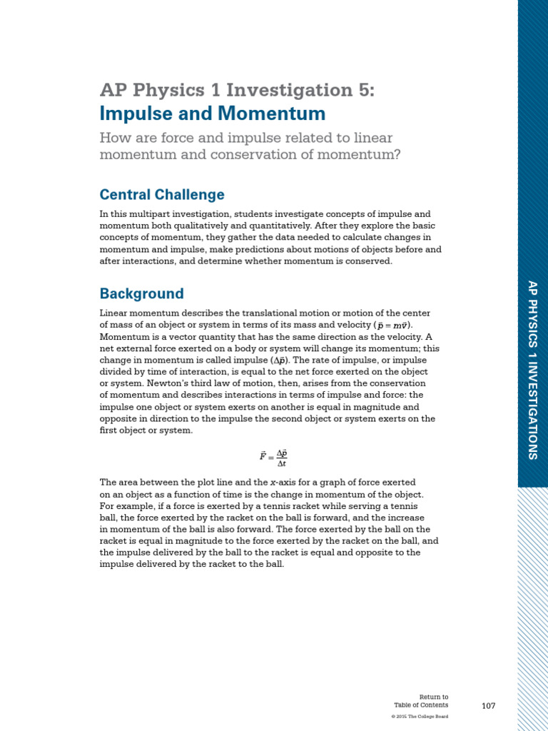 AP Physics 1investigation5impulseandmomentum | PDF | Force | Momentum