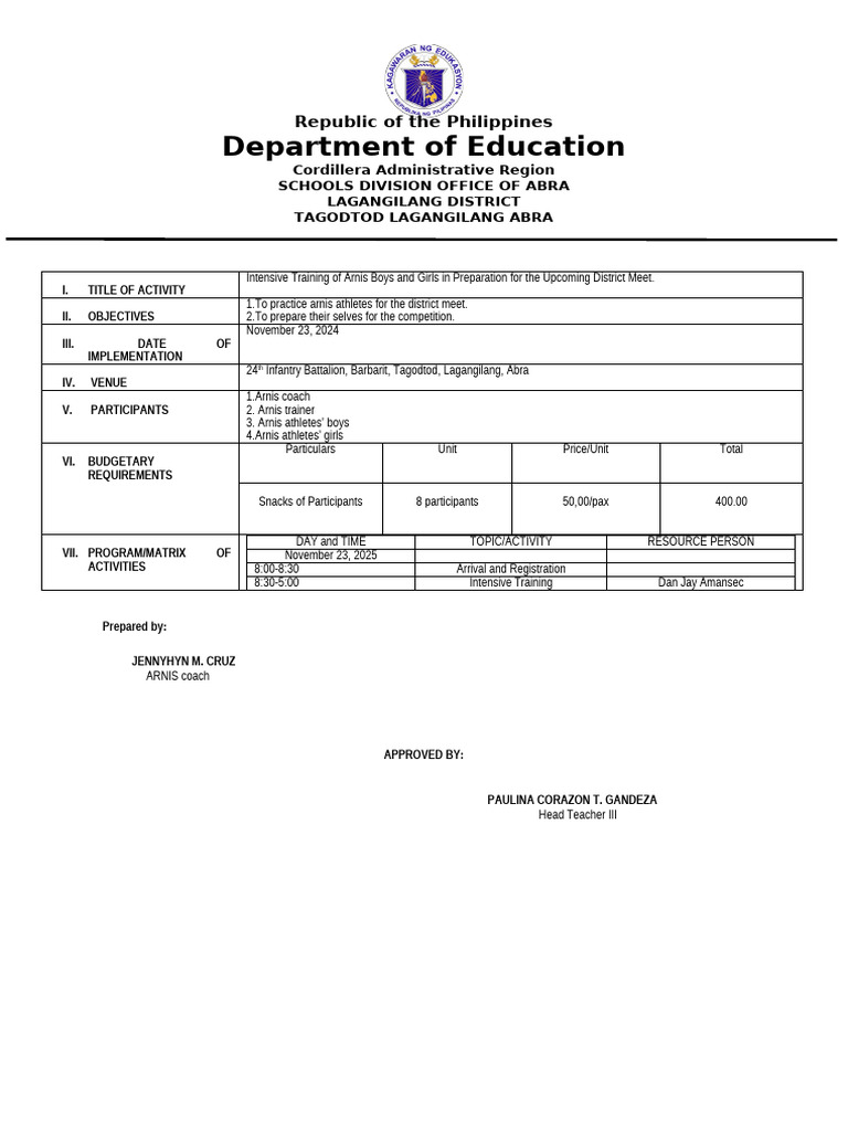 3QF - ACTIVITY REQUEST FORM for School Activities | PDF
