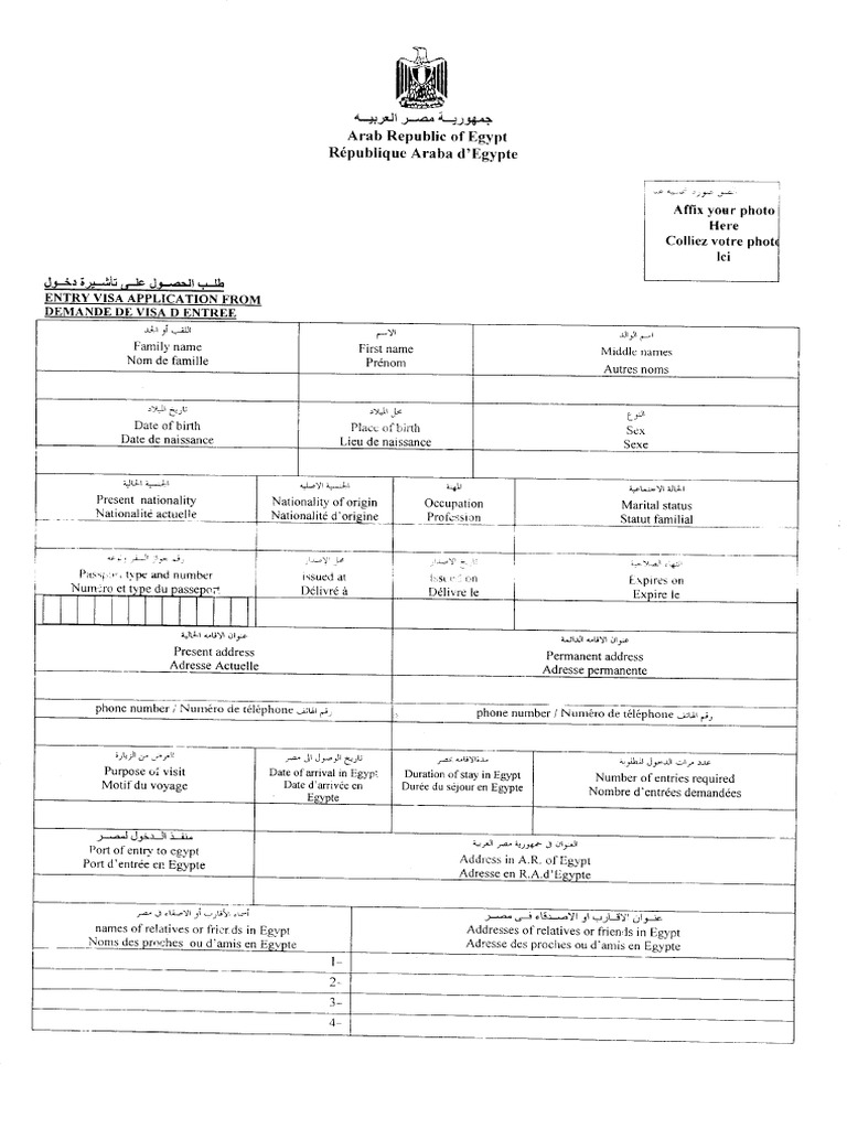 Formulaire Visa Egypte | PDF