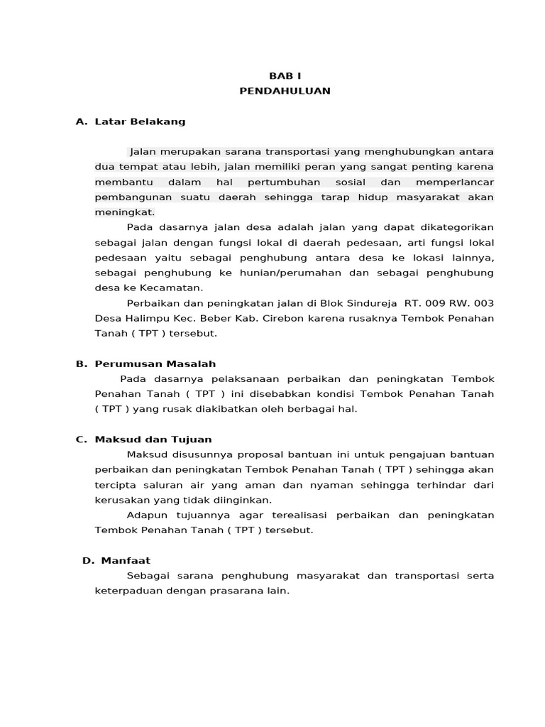 Proposal Bantuan Jalan Desa Tembok Penahan Tanah (TPT) | PDF