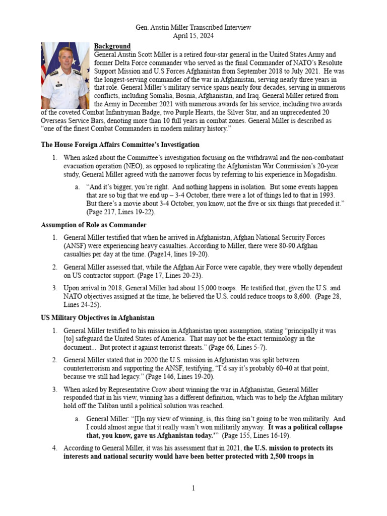 Gen. Miller TI HFAC Media Summary - PUBLIC RELEASE | PDF | Taliban ...