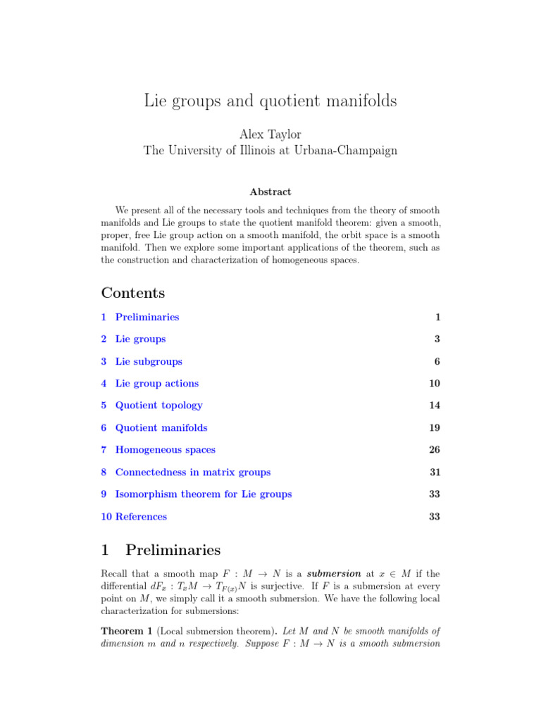 Taylor. Lie Groups and Quotient Manifolds | PDF | Lie Groups | Group ...