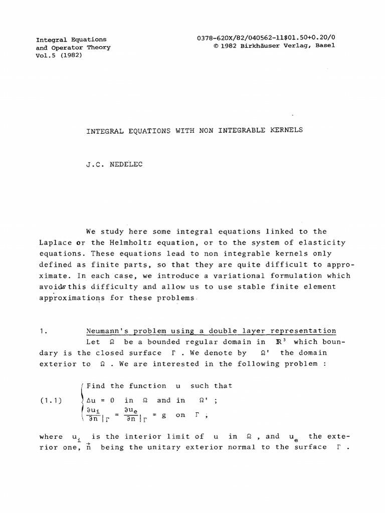Nedelec. Integral equations with not integrable kernels, 1982. | PDF ...