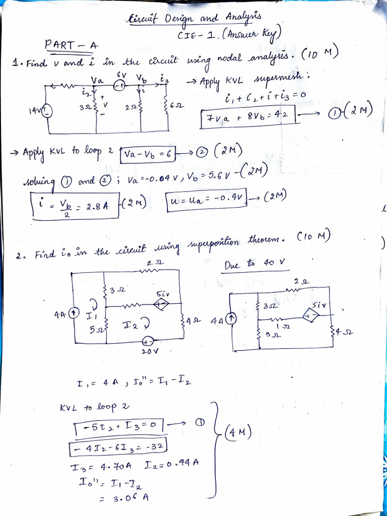 Circuit Design CIE-1 Answer Key | PDF