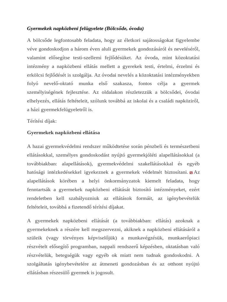 Gyermekek Napközbeni Felügyelete Friss | PDF
