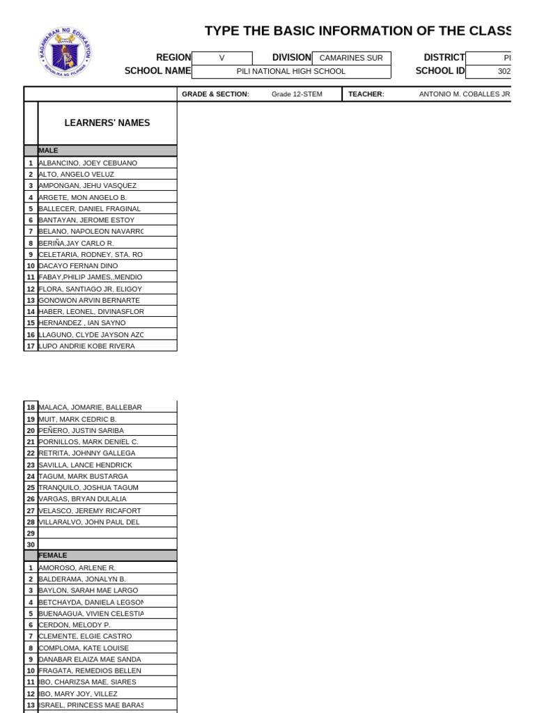 E Class Record 12 STEM | PDF