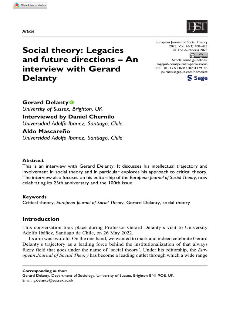 Delanty Social Theory Legacies and Futu | PDF | Sociology | Critical Theory