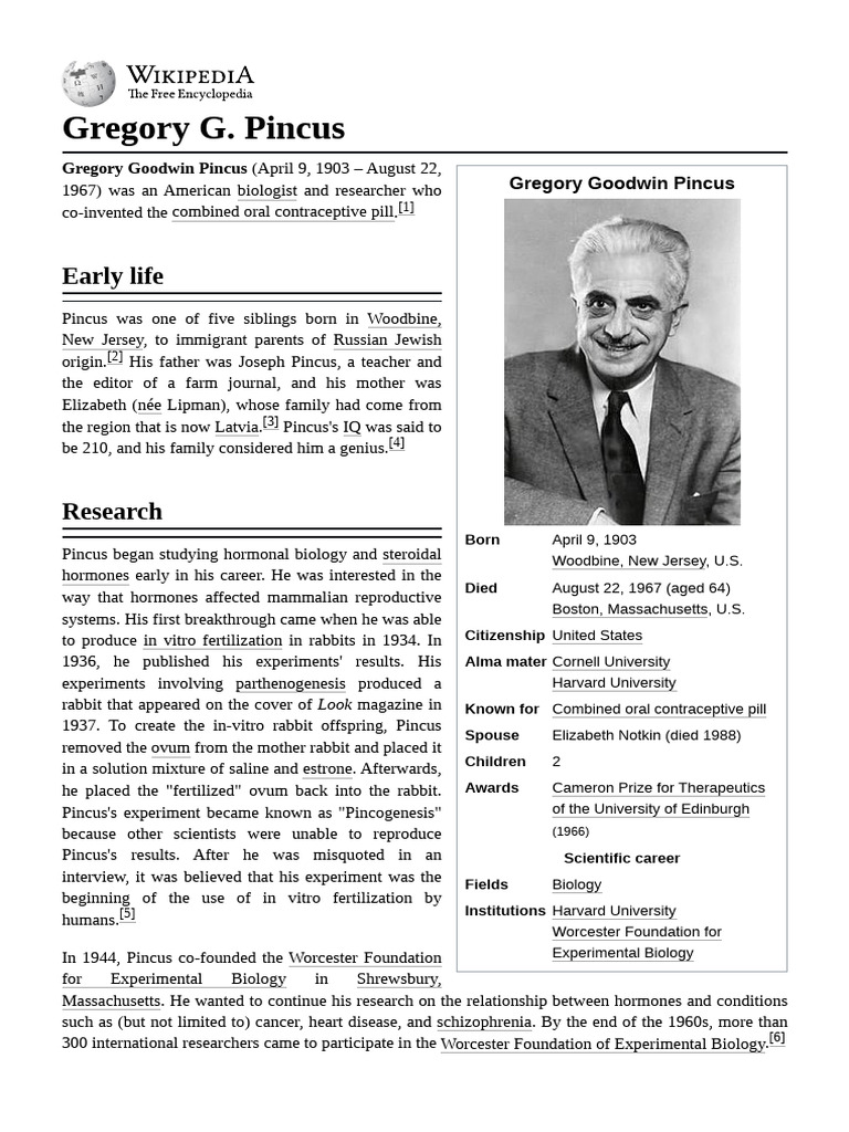 Gregory_G._Pincus | PDF | Human Reproduction