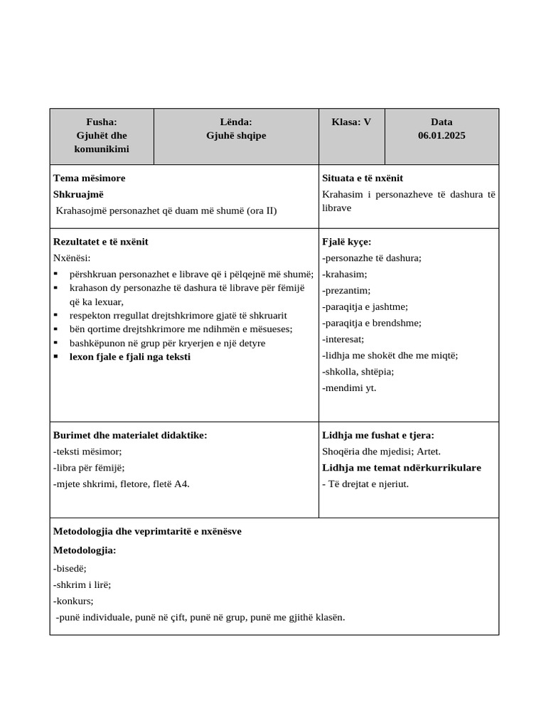 Gjuhe Shqipe Periudha e 2 Java e Pare | PDF