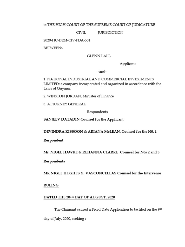 Glenn Lall v NICIL Ruling | PDF | Standing (Law) | Certiorari
