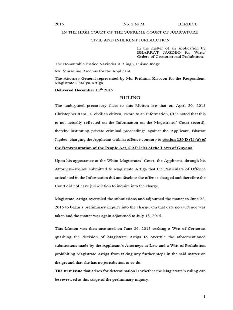 Jagdeo Certiorari Motion Ruling Summary | PDF | Race (Human ...