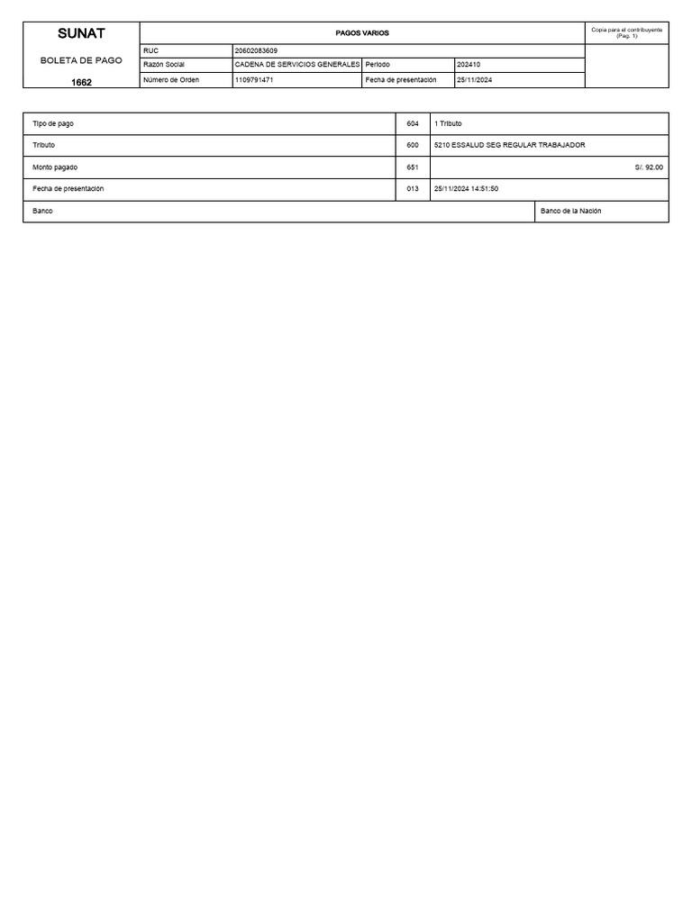 CONSTANCIA PAGO ESSALUD Octubre 2024 CSG | PDF