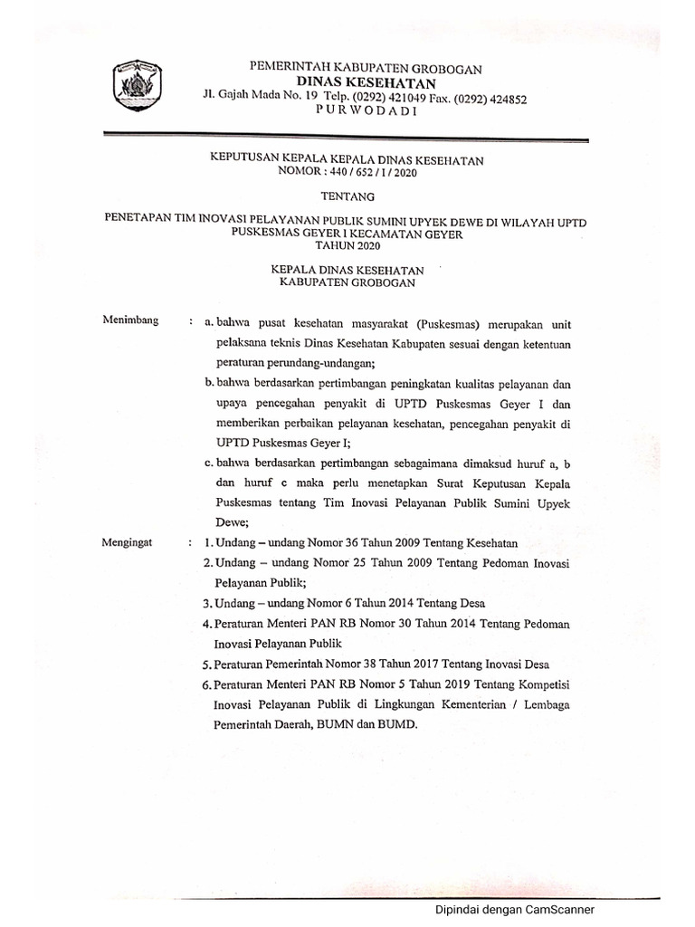 SK Inovasi Dinkes | PDF