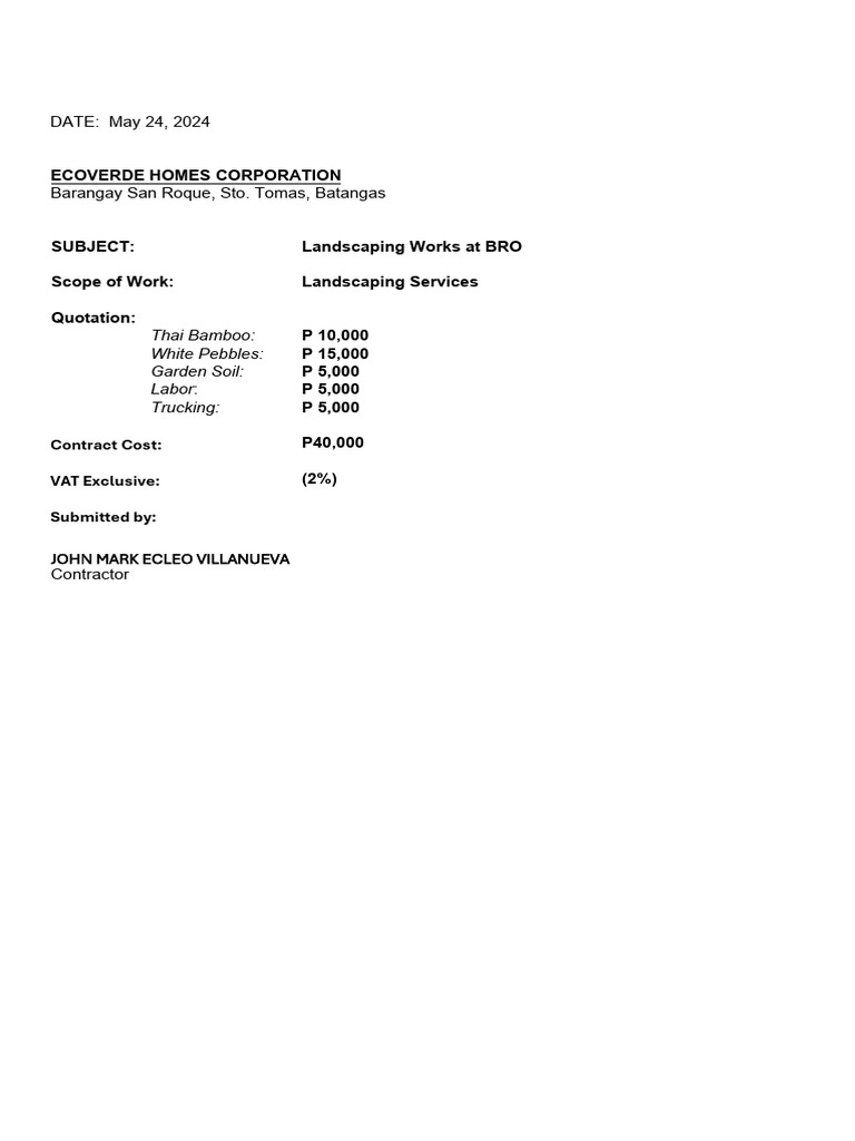 Landscaping Quotation for BRO | PDF