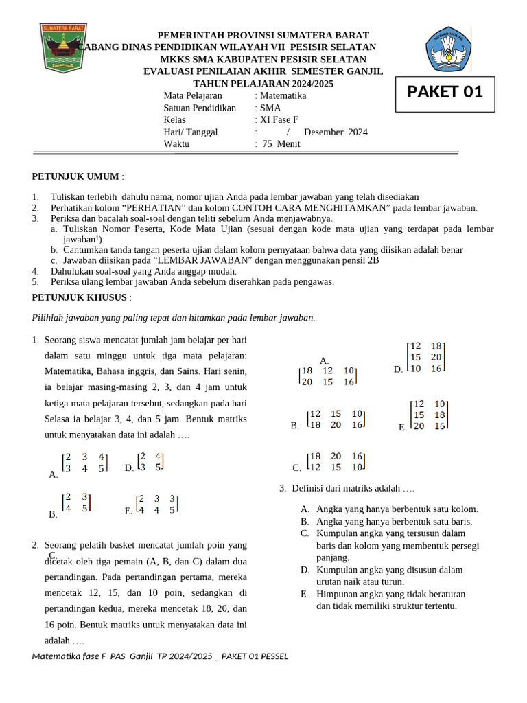 Soal UAS XI F Paket 1 Des2024 | PDF