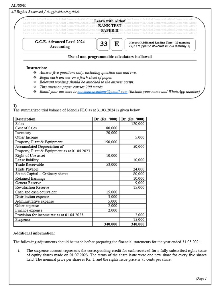 2024 Al Rank Test Paper 02 Organized by Learn With Althaf | PDF ...