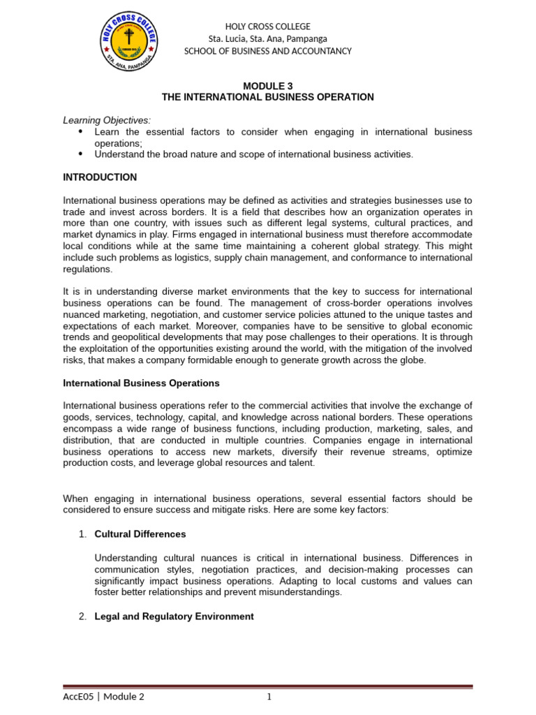 M03 - The International Business Operation | PDF | International ...