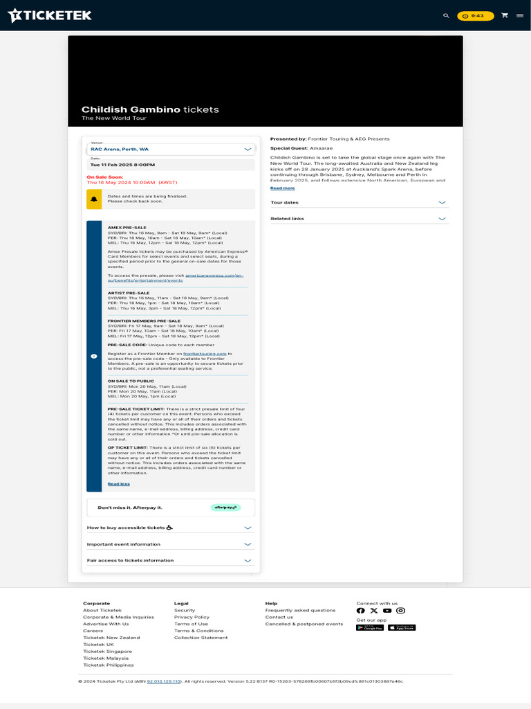 Childish Gambino Tickets Tours and Events Ticketek Australia | PDF