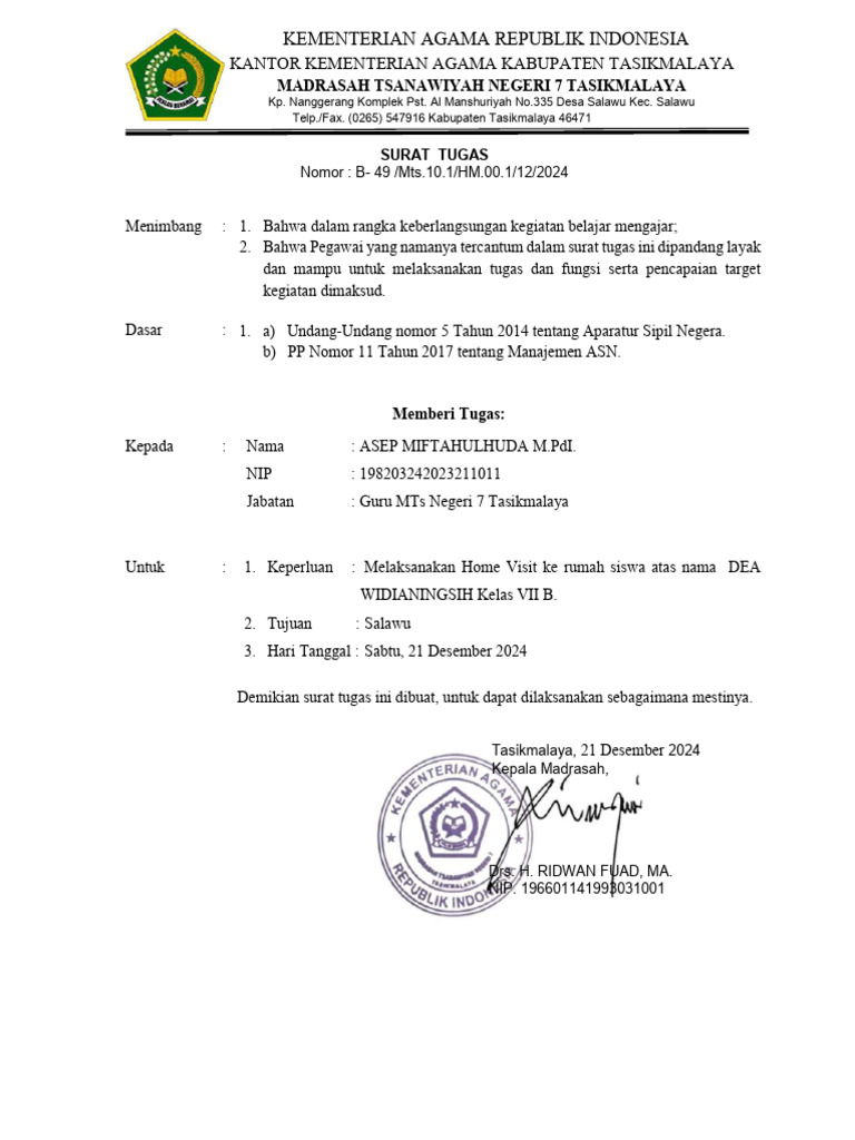 Surat Home Visit Pak Asep M - Compressed | PDF