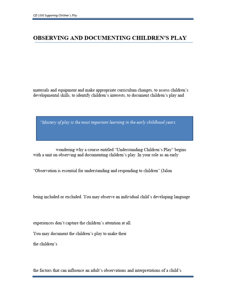 Observing Children's Play Techniques | PDF | Child Development | Learning