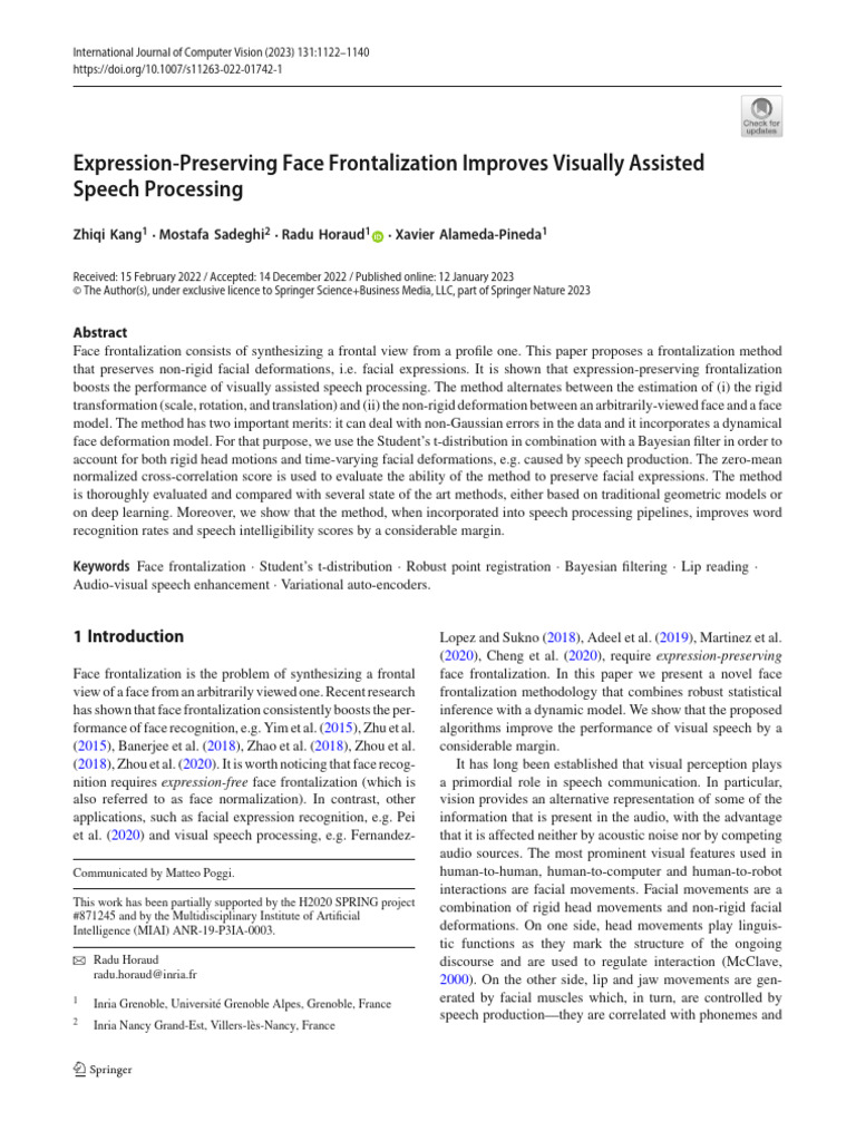 Expression-Preserving Face Frontalization Improves Visually Assisted speech processing | PDF