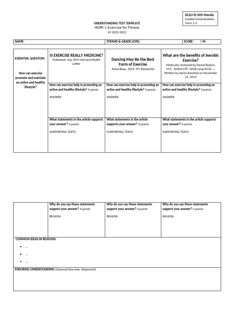 Understanding Test Template 3 | PDF | Sports Science | Safety