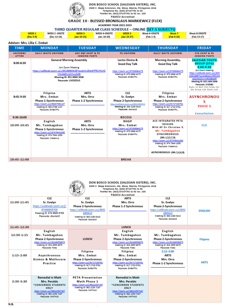 3RD QTR GR10 Online Set A Regular Class Sched Sy 2022 202310markiewicz | PDF